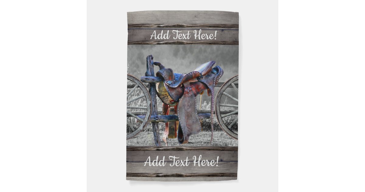 Horse Saddle Corral Fence Western Wagon Wheels Garden Flag | Zazzle