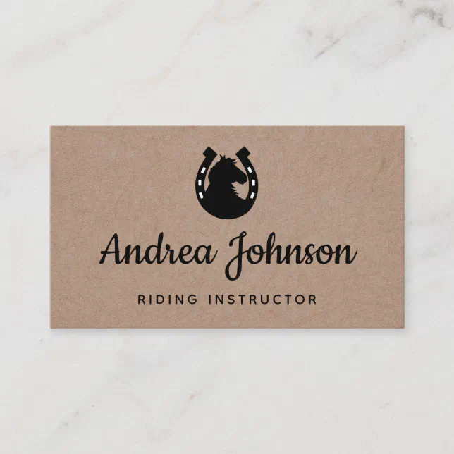 Horse Shoe Brown Kraft Paper Horseback Riding Farm Business Card | Zazzle