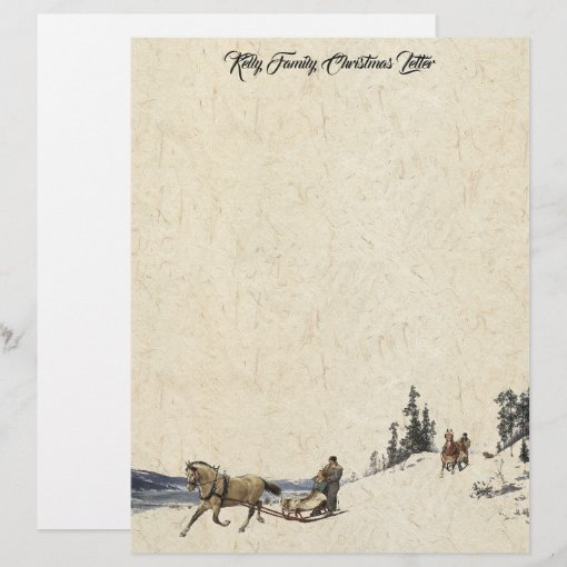 Horse Sleigh Family Christmas Letter Writing Paper | Zazzle