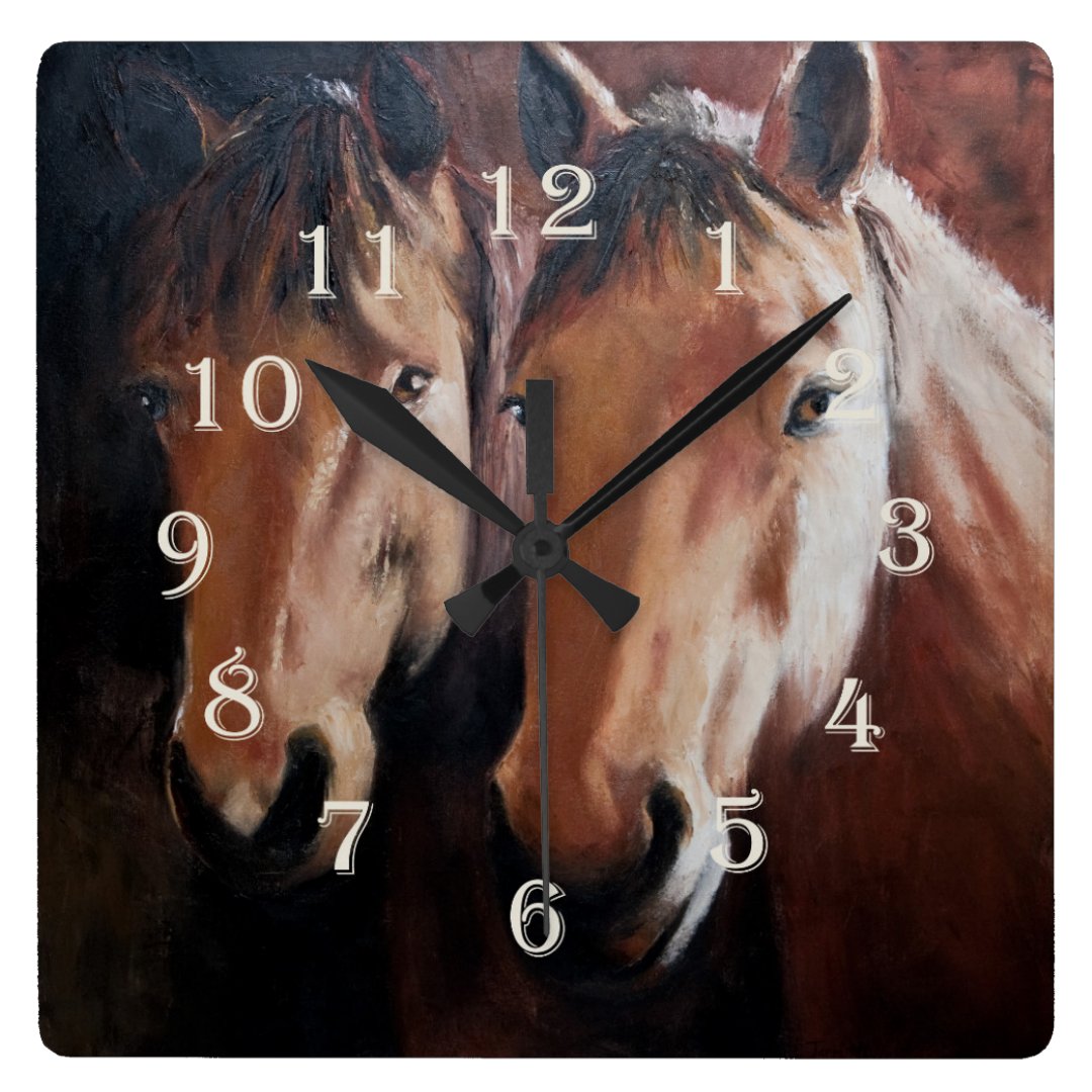 Horse Themed Clock with Two Horses | Zazzle