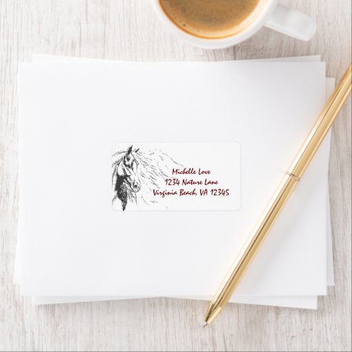Horse with Flowing Mane Sketch Address Label | Zazzle