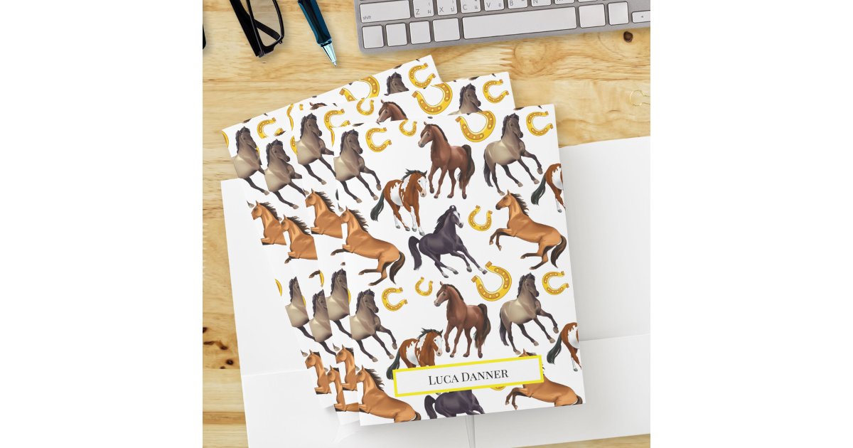 Horses and horse shoe collage pattern pocket folder | Zazzle