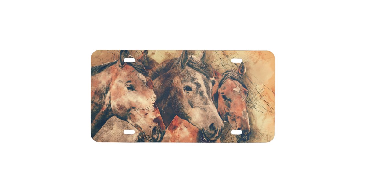 Horses Artistic Watercolor Painting Decorative License Plate | Zazzle