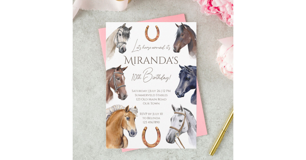 Horses equestrian elegant birthday party invitation | Zazzle