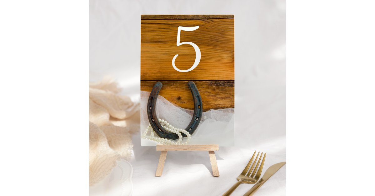 Horseshoe and Pearls Country Western Wedding Table Number | Zazzle