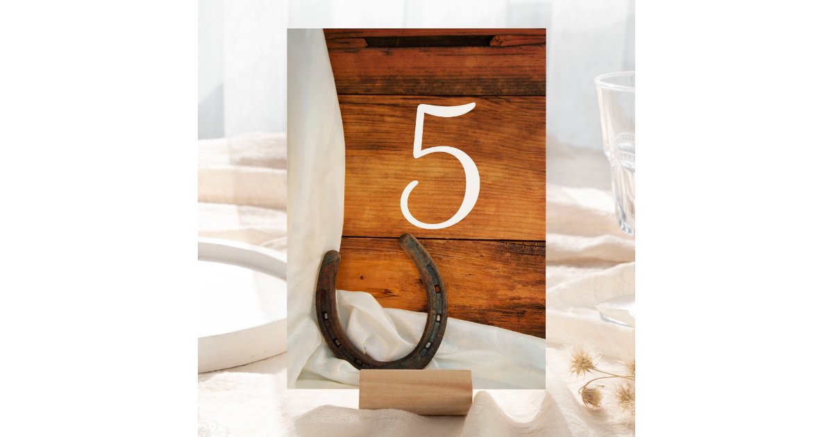 Horseshoe and Satin Western Wedding Table Numbers | Zazzle