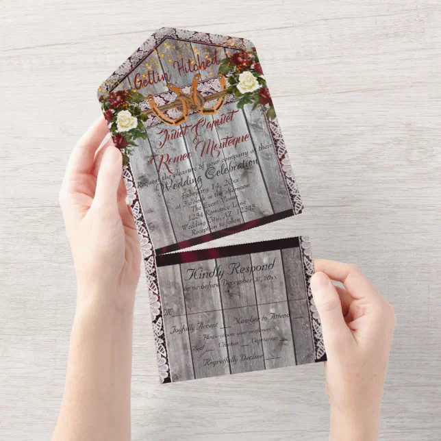 Horseshoes & Lace Gettin' Hitched Wedding All In One Invitation | Zazzle