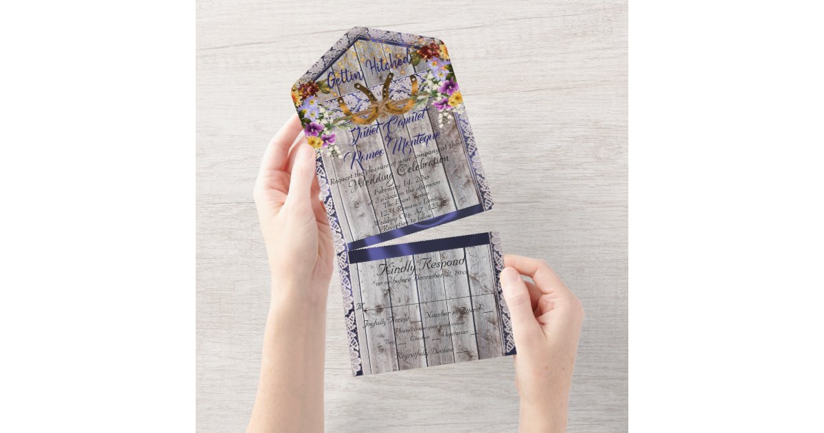 Horseshoes & Lace Gettin' Hitched Wedding All In One Invitation | Zazzle