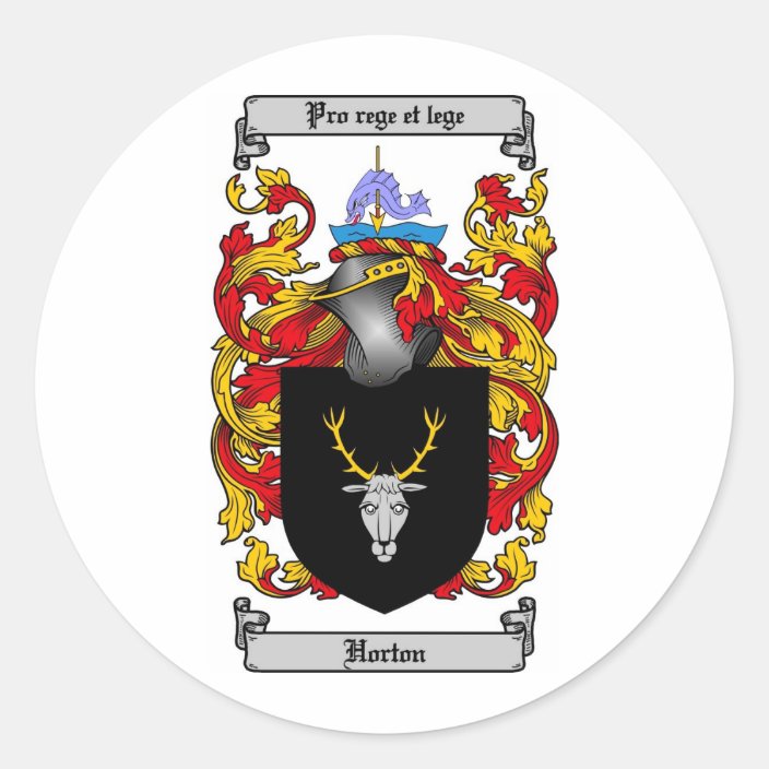 HORTON FAMILY CREST - HORTON COAT OF ARMS CLASSIC ROUND STICKER ...