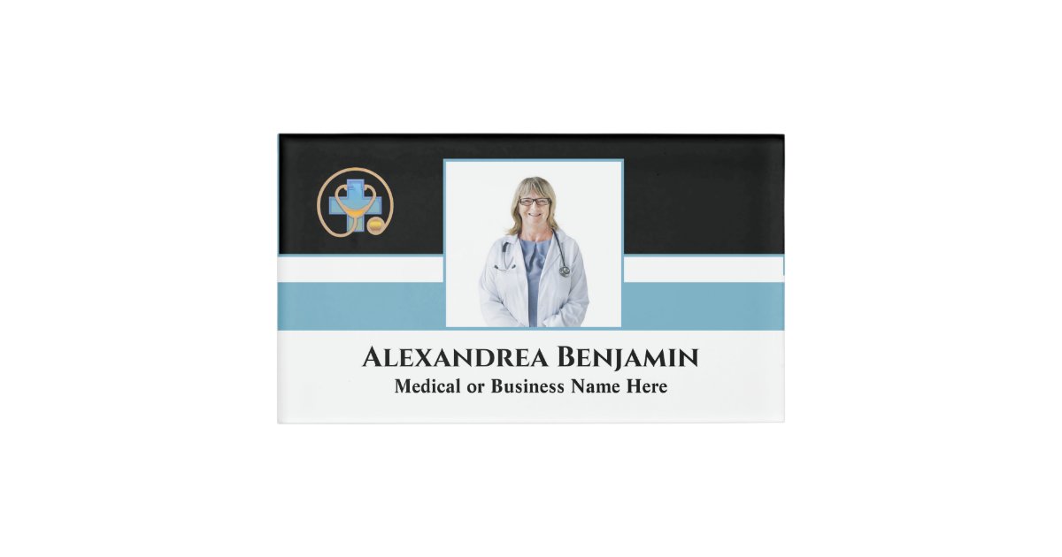 Hospital Business Employee Name Photo Logo Custom Name Tag | Zazzle
