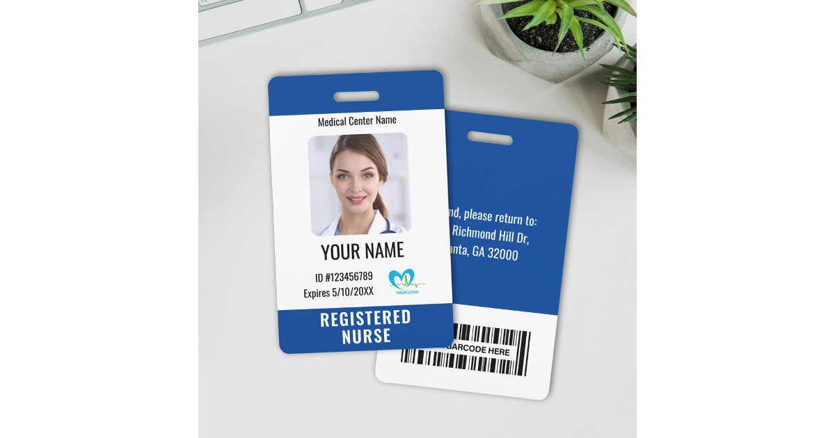 Hospital Employee Photo ID Bar Code Name Logo Badge | Zazzle