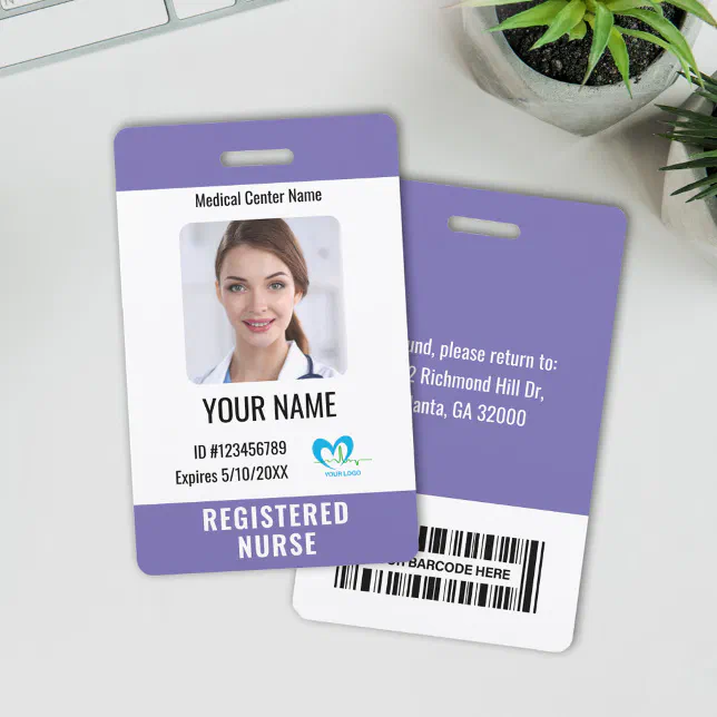 Hospital Employee Photo ID Logo Bar Code Name Badge | Zazzle