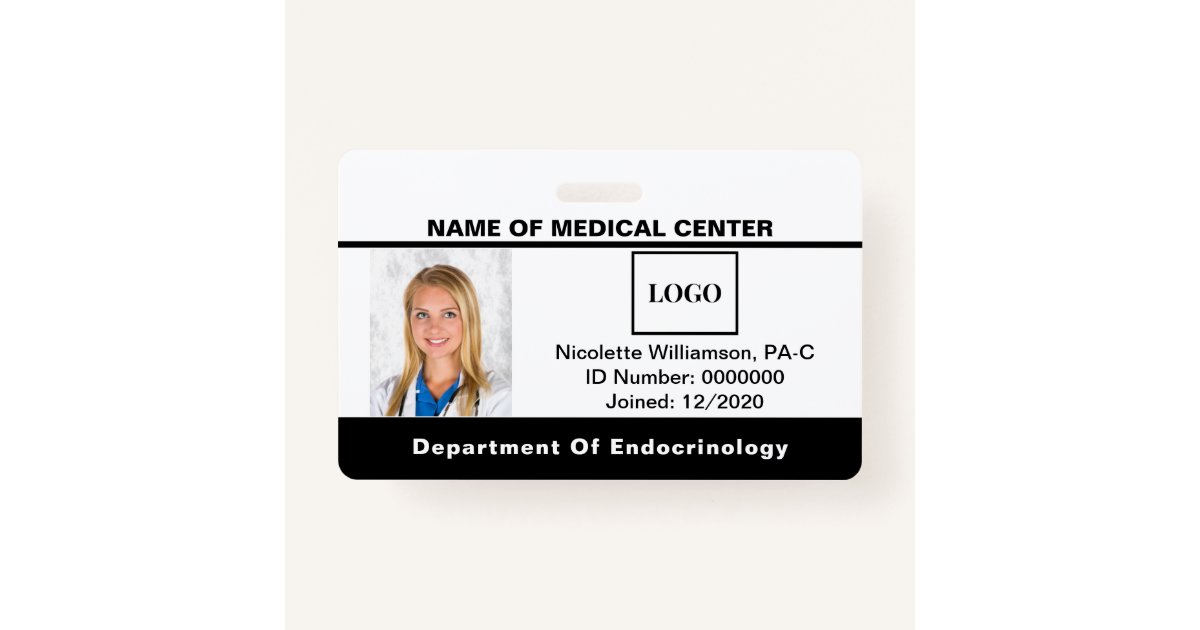 Hospital Medical Employee Logo Photo Barcode ID Badge | Zazzle