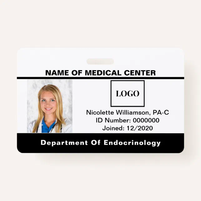 Hospital Medical Employee Logo Photo Barcode ID Badge | Zazzle