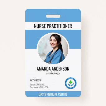 Hospital Medical ID Employee Blue Barcode QR code Badge | Zazzle