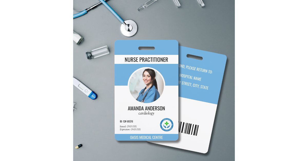 Hospital Medical ID Employee Blue Barcode QR code Badge | Zazzle