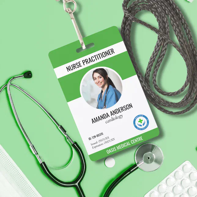 Hospital Medical ID Employee Green Barcode QR code Badge | Zazzle