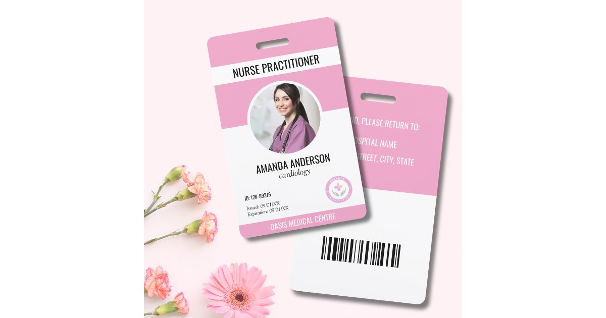 Hospital Medical ID Employee Pink Barcode QR code Badge | Zazzle