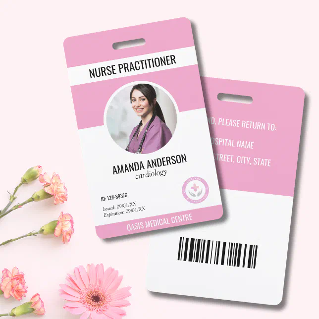 Hospital Medical ID Employee Pink Barcode QR code Badge | Zazzle
