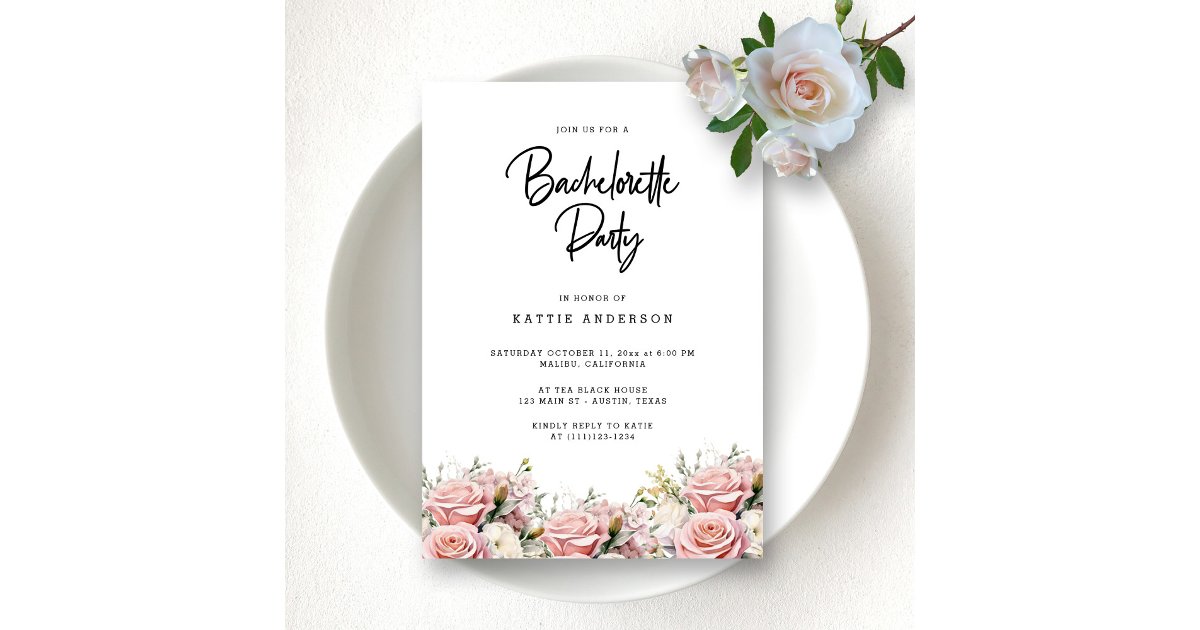 Host with Modern Rose Blooms Bachelorette Party Invitation | Zazzle