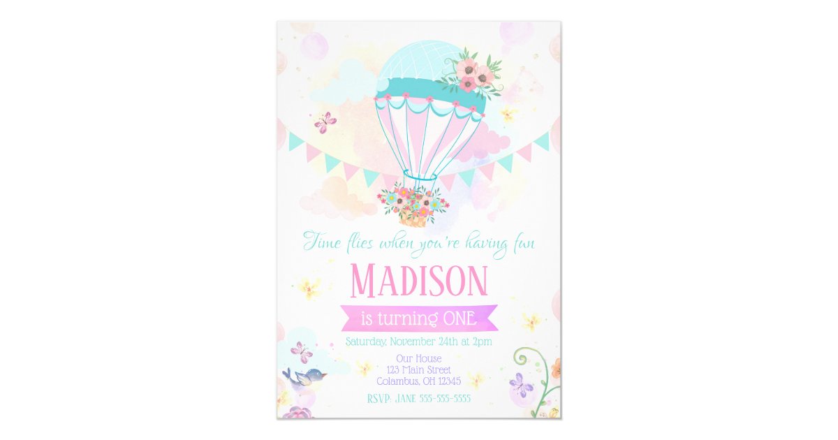 Hot Air Balloon 1st Birthday Invitation