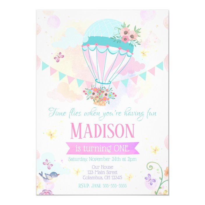Hot Air Balloon 1st Birthday Invitation