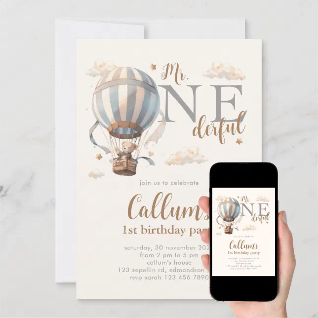 Hot Air Balloon 1st Birthday Invitation Zazzle
