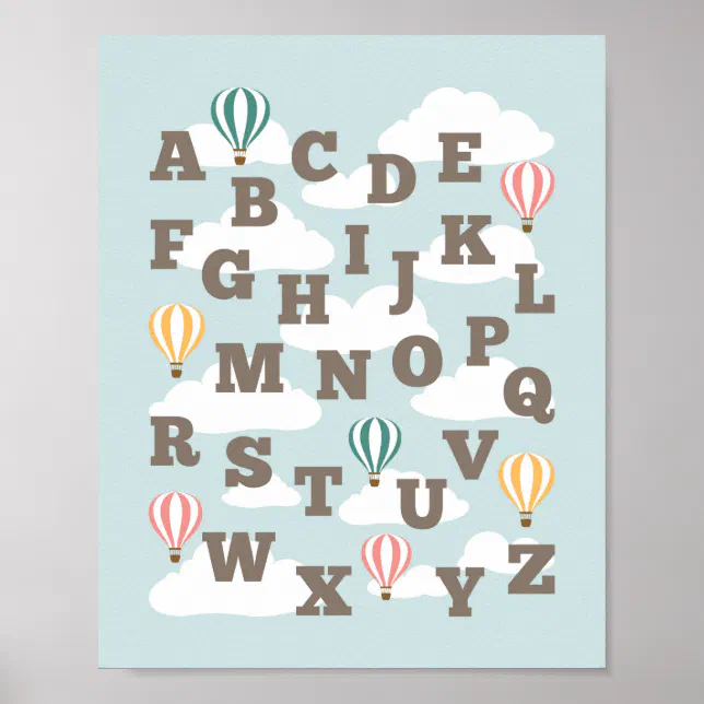 Hot Air Balloon Alphabet Nursery Wall Art Print | Zazzle