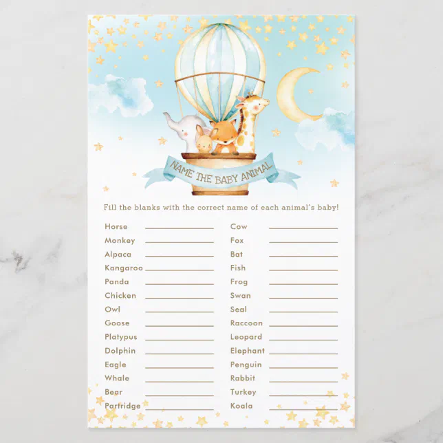 Hot Air Balloon Animals Name the Baby Animal Game | Zazzle