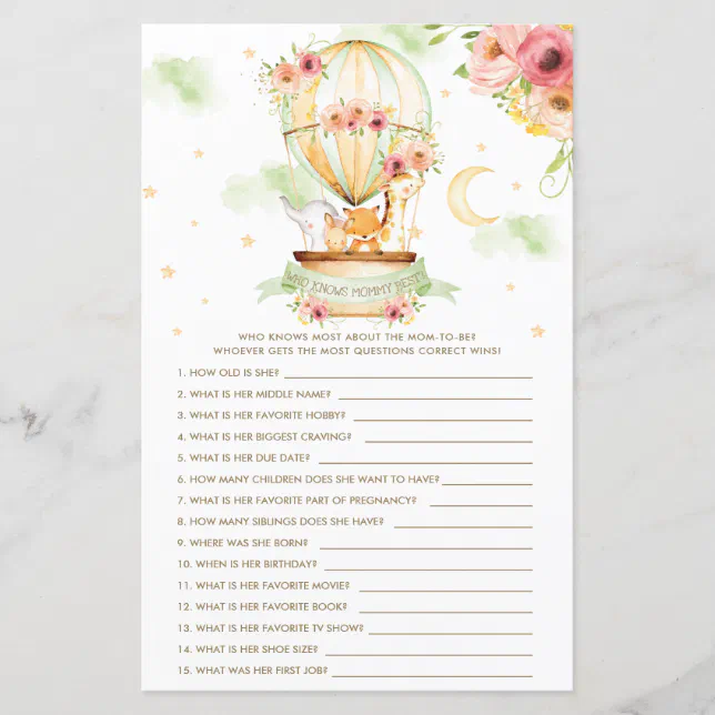 Hot Air Balloon Animals Who Knows Mommy Best Game | Zazzle