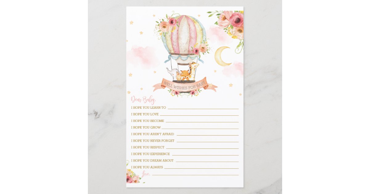 Hot Air Balloon Animals Wishes for Baby Message | Zazzle