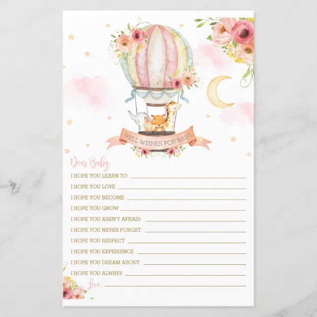 Hot Air Balloon Animals Wishes for Baby Message | Zazzle