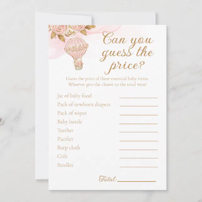Hot Air Balloon Baby Shower Guess Price Activity Invitation | Zazzle