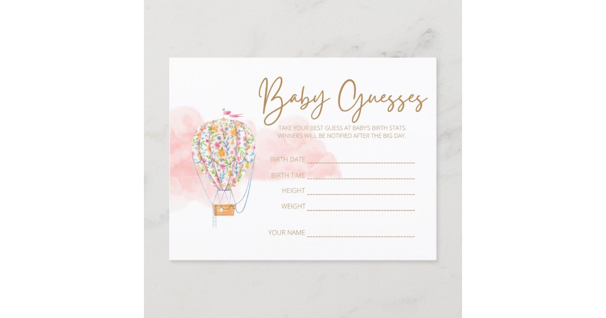 Hot Air Balloon Baby Shower Guessing Game Postcard | Zazzle