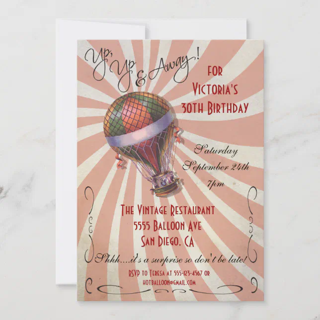 Hot air balloon Birthday Party Invitation | Zazzle