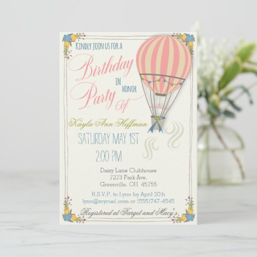 Hot Air Balloon Birthday Party Invitation. Invitation | Zazzle