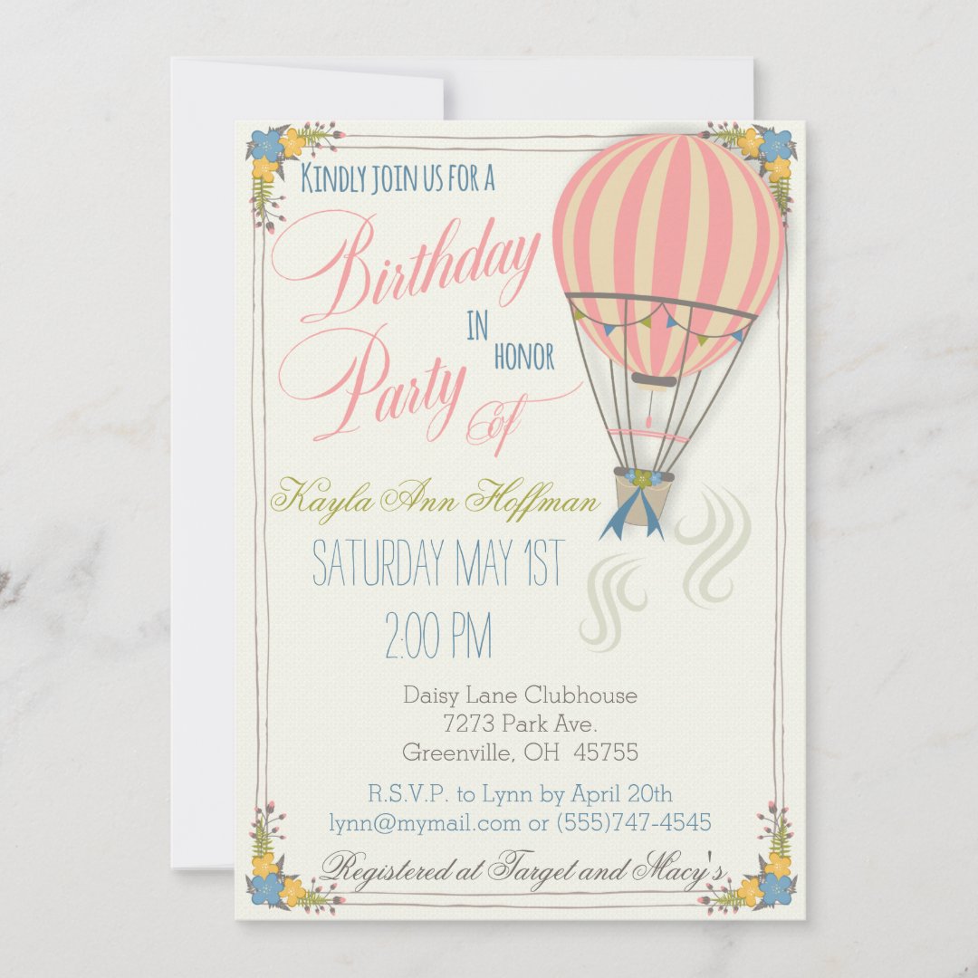 Hot Air Balloon Birthday Party Invitation. Invitation | Zazzle