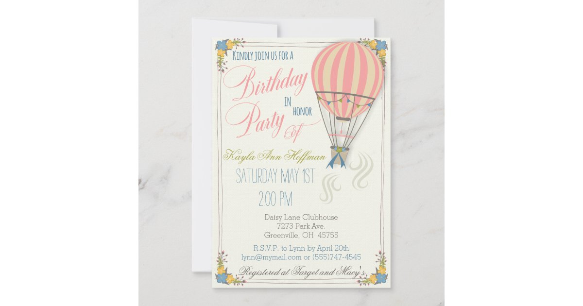 Hot Air Balloon Birthday Party Invitation. Invitation | Zazzle