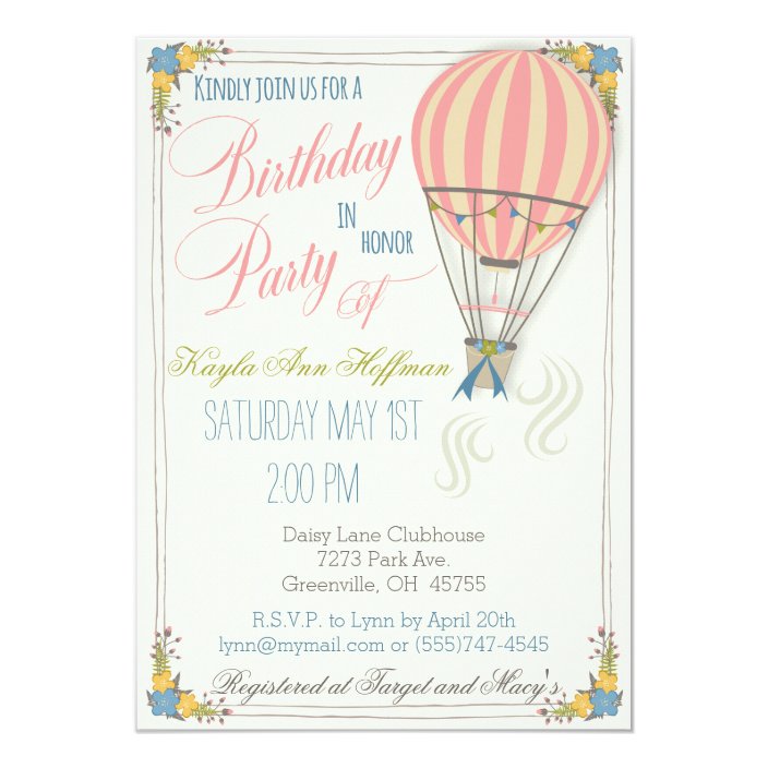 Hot Air Balloon Birthday Party Invitation. Invitation | Zazzle.com