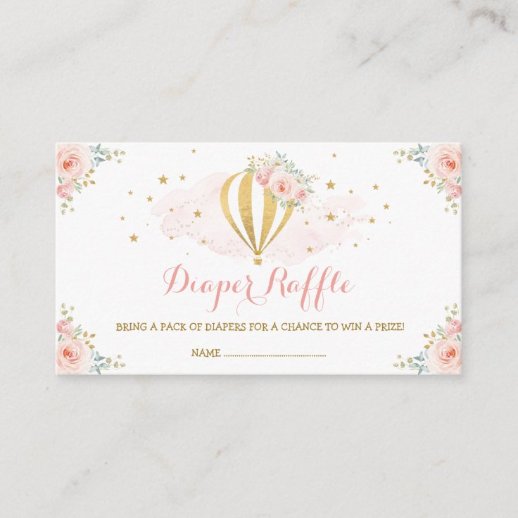 Hot Air Balloon Blush Floral Baby Diaper Raffle Enclosure Card | Zazzle