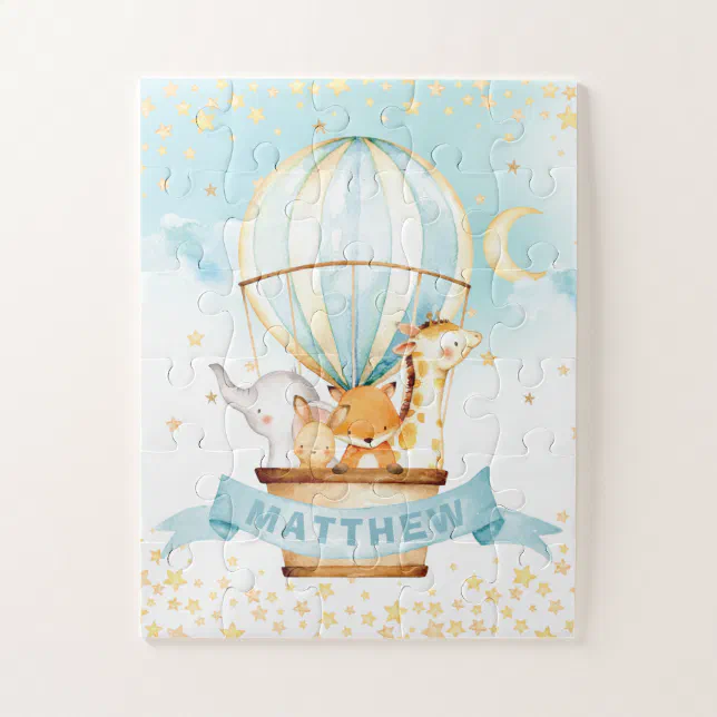 Hot Air Balloon Cute Animals Personalized Jigsaw Puzzle | Zazzle