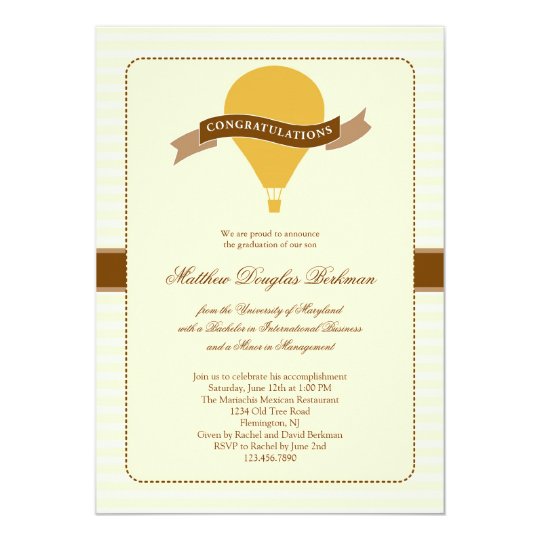 Hot Air Balloon Elegant Graduation Invitation | Zazzle.com