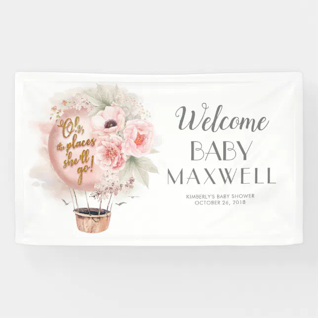 Hot Air Balloon Floral Baby Shower Welcome Banner | Zazzle
