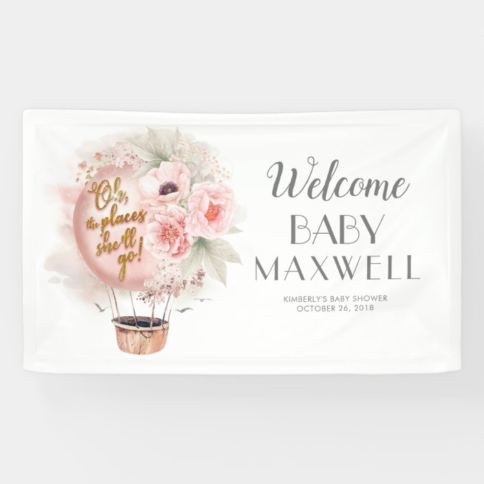 Hot Air Balloon Floral Baby Shower Welcome Banner | Zazzle.com