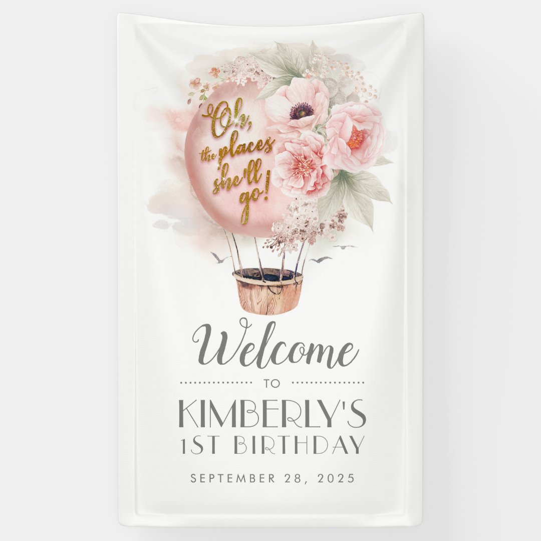 Hot Air Balloon Floral Birthday Party Welcome Banner | Zazzle