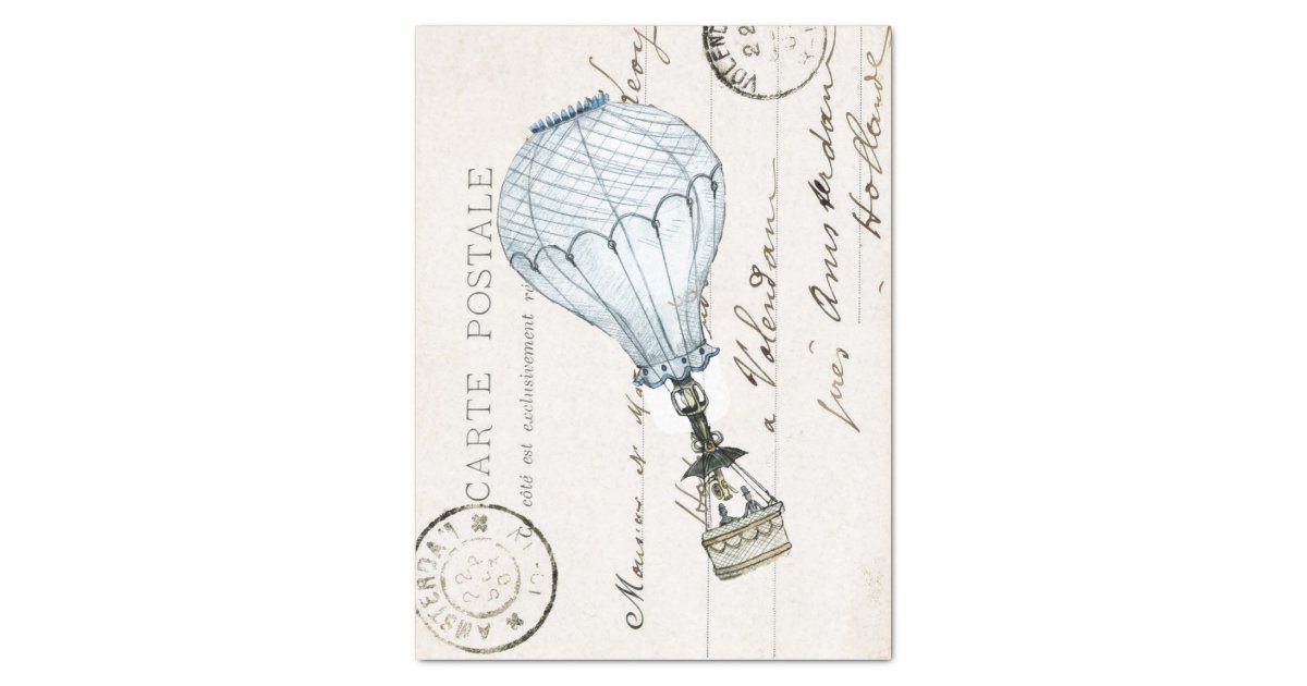 Hot Air Balloon French Carte Postale Decoupage Tissue Paper | Zazzle