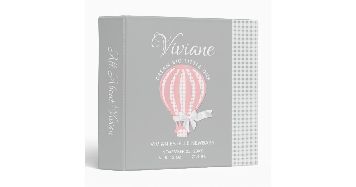 Hot Air Balloon Gingham Pink Binder | Zazzle