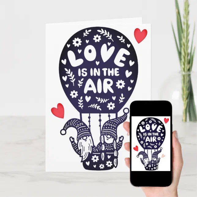 Hot Air Balloon Gnomes Valentine's Day Card | Zazzle