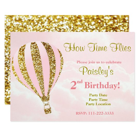 Hot air balloon invitation in pink and gold | Zazzle.com