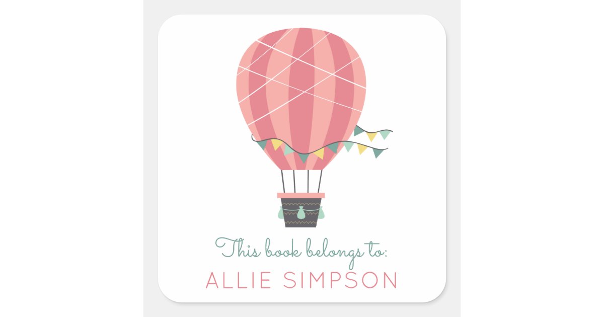Hot Air Balloon Library Bookplate Sticker | Zazzle